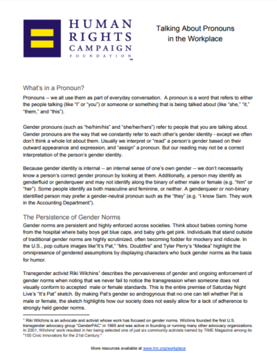 Talking About Pronouns in the Workplace - HRC Foundation