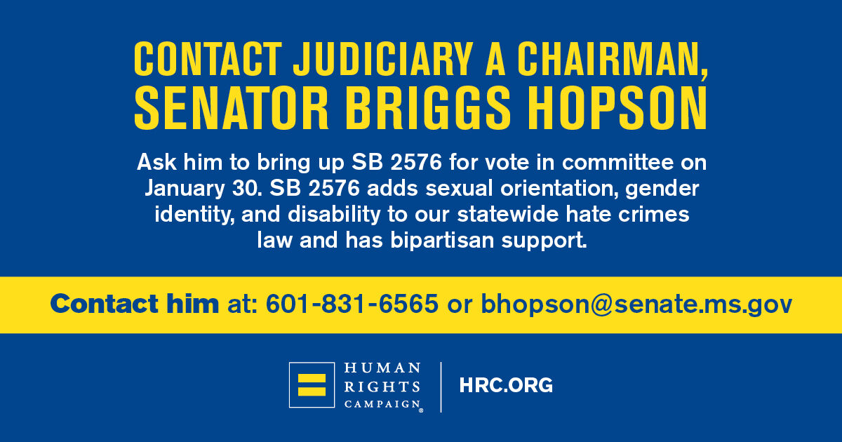 HRC Mississippi Urges Sen. Briggs Hopson to Bring SB 2576 Up for Vote ...